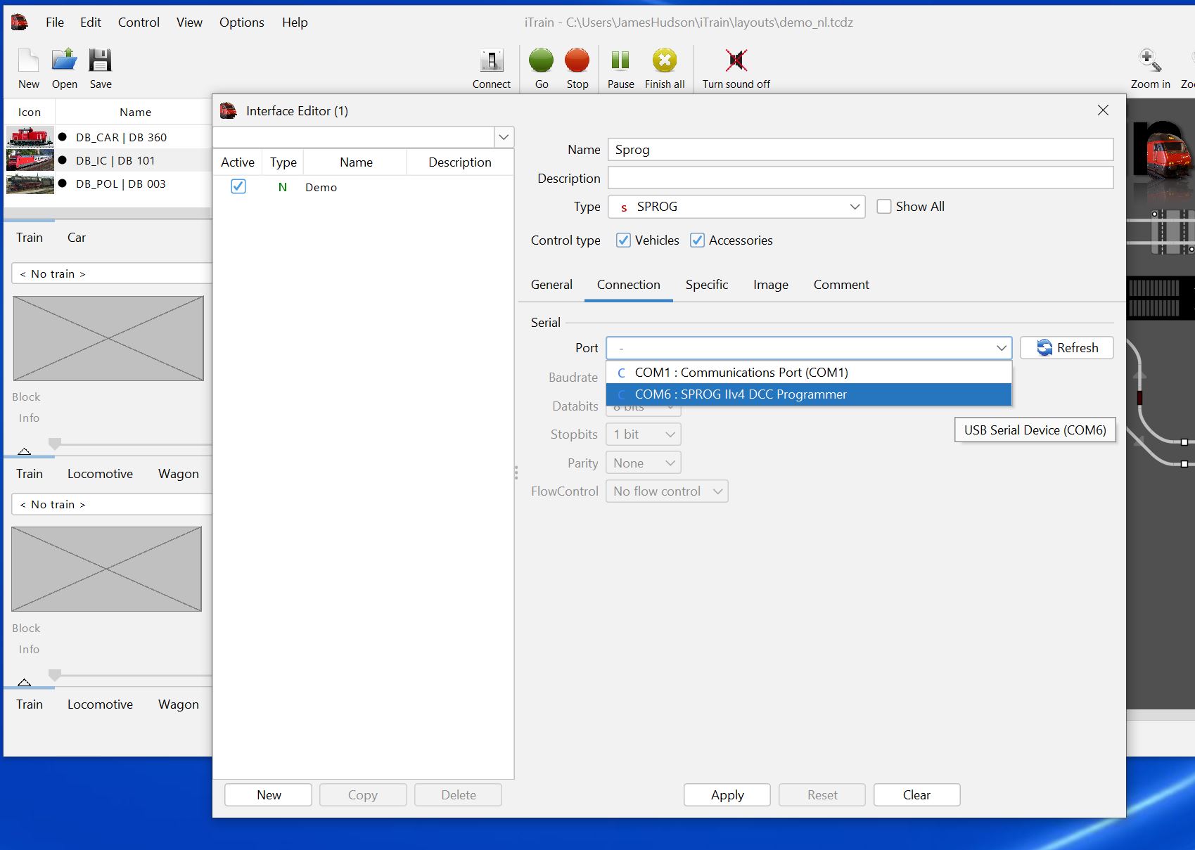 iTrain using Sprog for programing Loco CVs - dcctrainautomation.co.uk